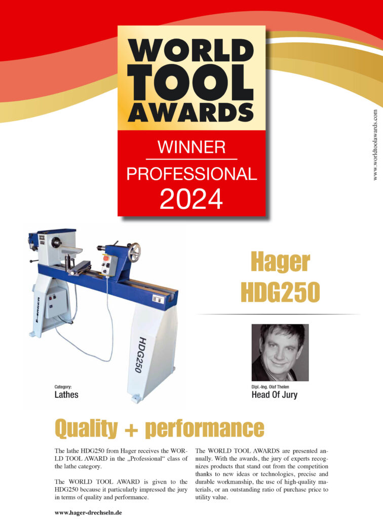 HDG250 Winner World Tool Awards - Hager Drechseln